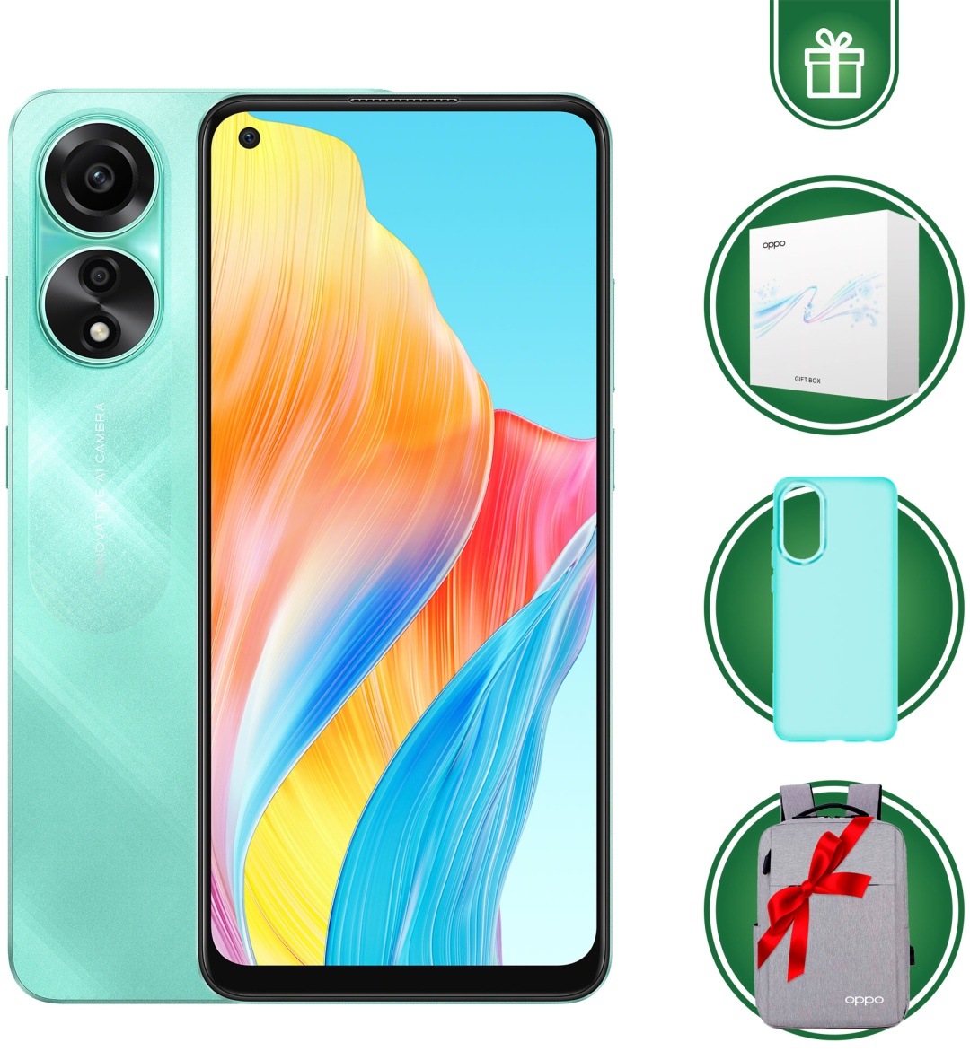 Купить Смартфон OPPO A78 8 ГБ/256 ГБ зеленый + подарок в Алматы ...