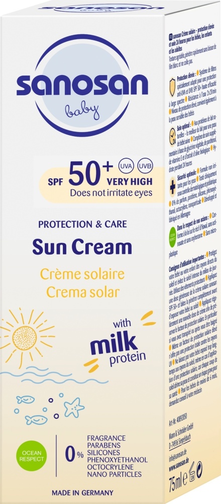 Купить Солнцезащитный крем для малышей Sanosan baby SPF 50, 75 мл в Алматы – Магазин на Kaspi.kz