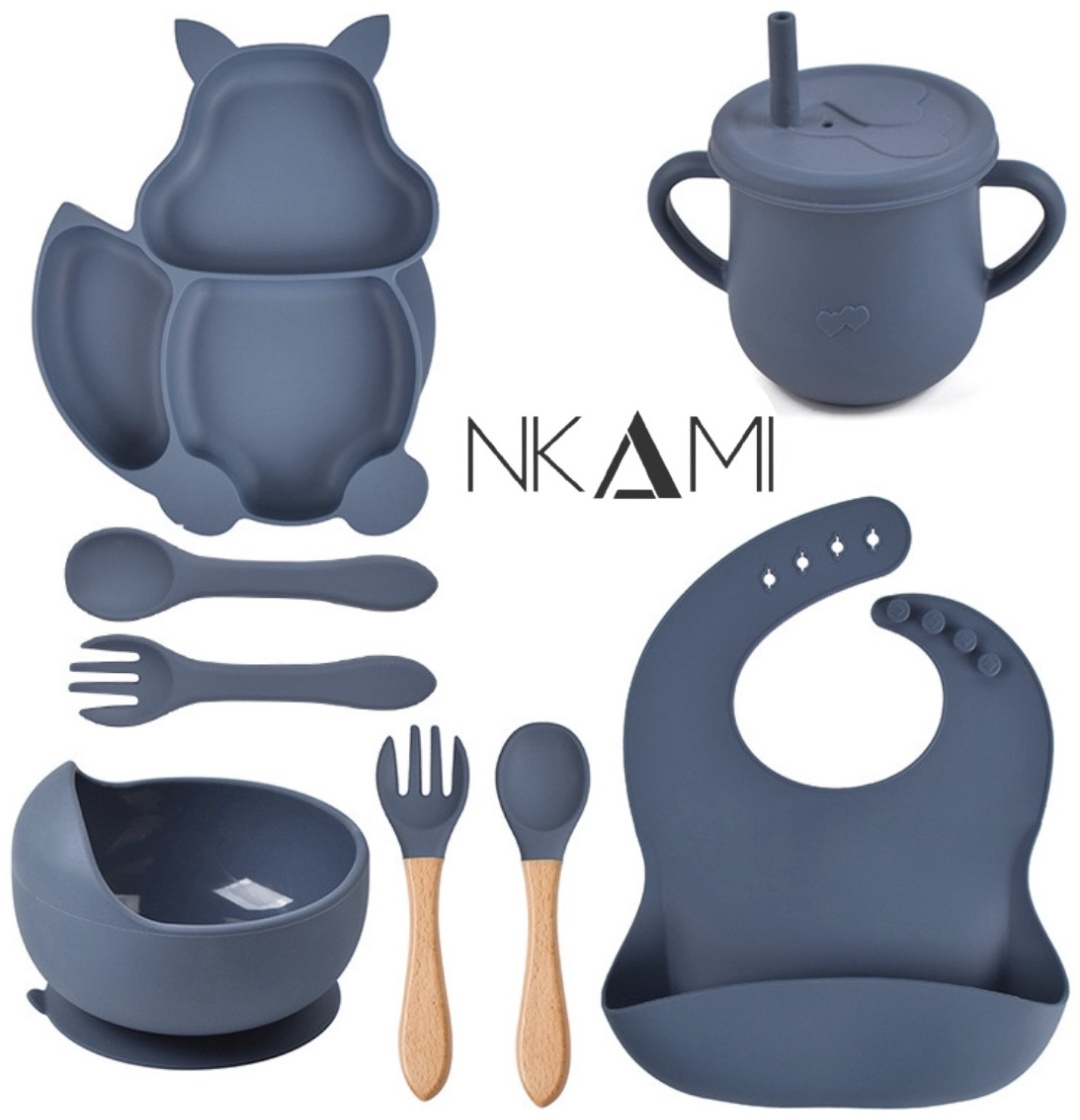 Купить NKAMI Набор детской посуды NK003, силикон, синий в Алматы ...