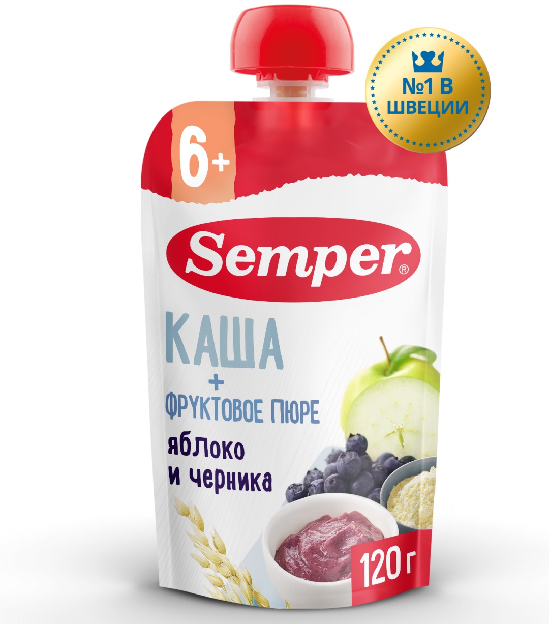 Купить Детское пюре Semper Каша яблоко черника 120 г в Алматы Магазин
