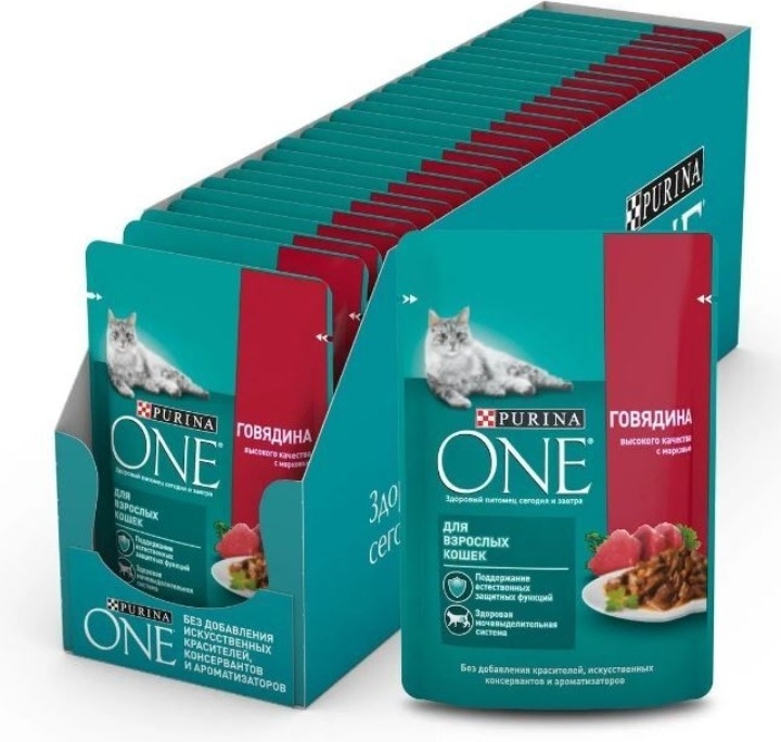 Купить Корм Purina One кусочки в желе говядина, морковь 75 г 30 шт в ...