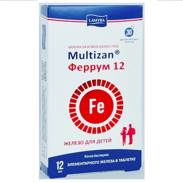Купить LAMYRA БАД Мультизан Феррум для детей 12 мг 30 таблеток в Алматы ...