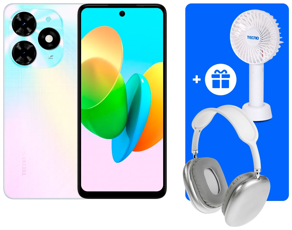 Купить Смартфон Tecno Spark 20c 8 ГБ 128 ГБ белый подарок в Алматы
