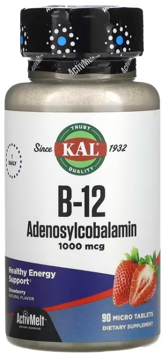 Купить KAL B-12 Adenosylcobalamin Клубника таблетки 90 шт в Алматы ...