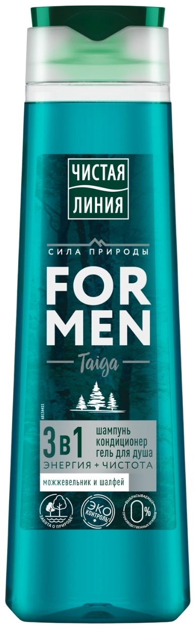 Купить ЧИСТАЯ ЛИНИЯ For Men Taiga Энергия и чистота 3 в 1 шампунь 400 ...