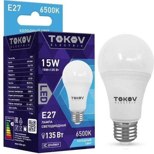 Купить Лампочка TOKOV ELECTRIC TKE-A60 15W E27 1 шт в Алматы – Магазин на Kaspi.kz