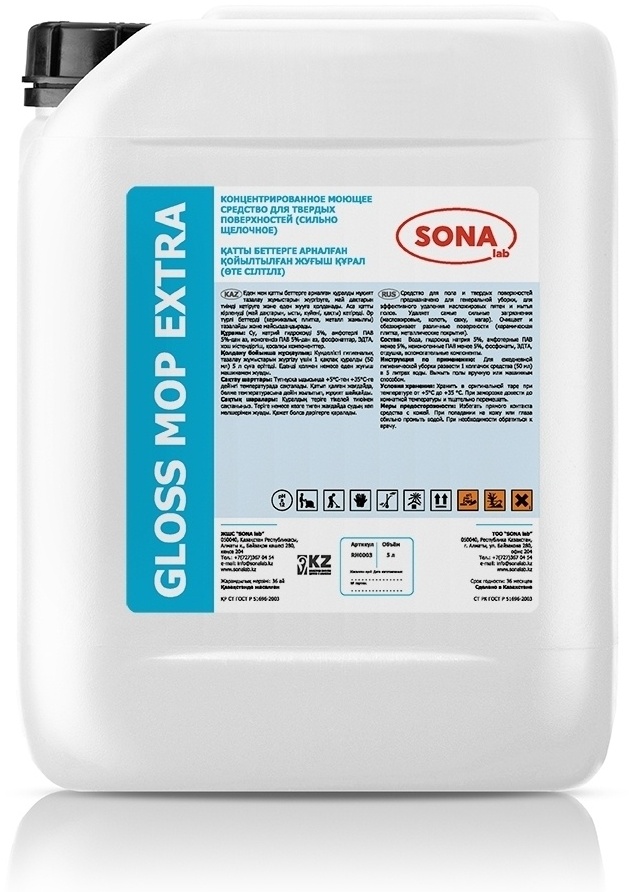 Купить Моющее средство SONA lab концентрат щелочное для твердых поверхностей, GLOSS MOP EXTRA, 5 ...