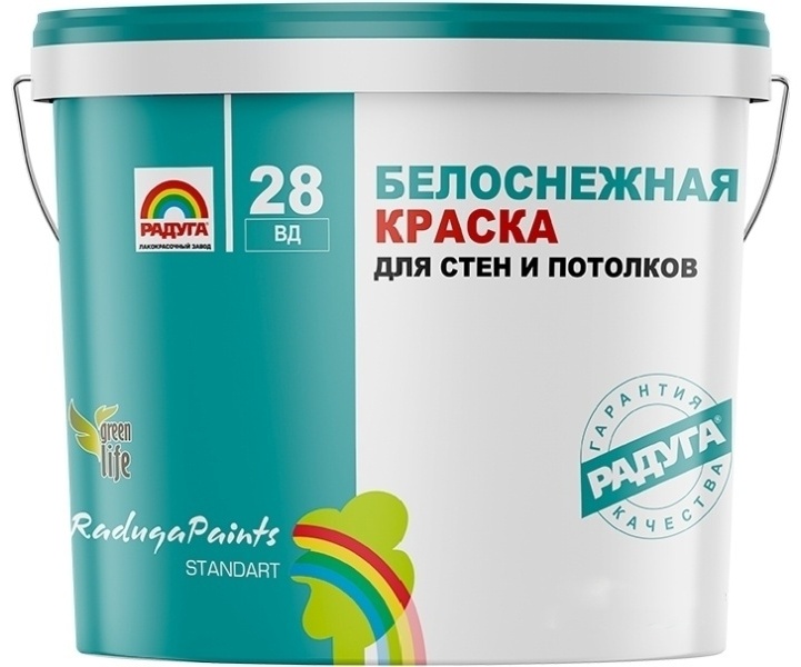 Купить Краска РАДУГА акриловая 28 ВД Белоснежная для стен и потолков 1