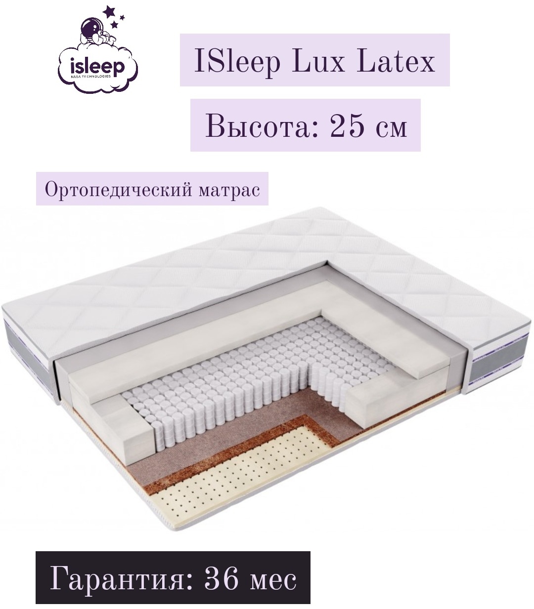 Купить Матрас ISleep Lux, 160x200x24 см, чехол жаккард в Алматы ...