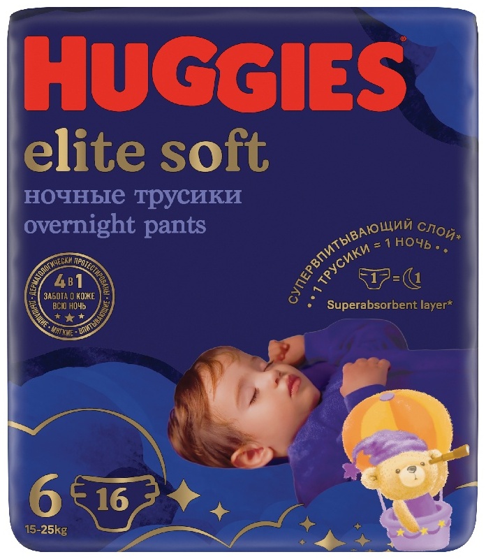 Купить Трусики Huggies Elite Soft 6, 16 шт в Алматы – Магазин на Kaspi.kz