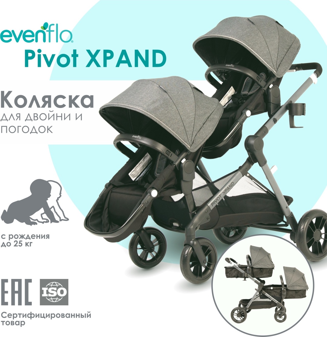 Купить Коляска прогулочная для двойни Evenflo Pivot Xpand, серый в ...