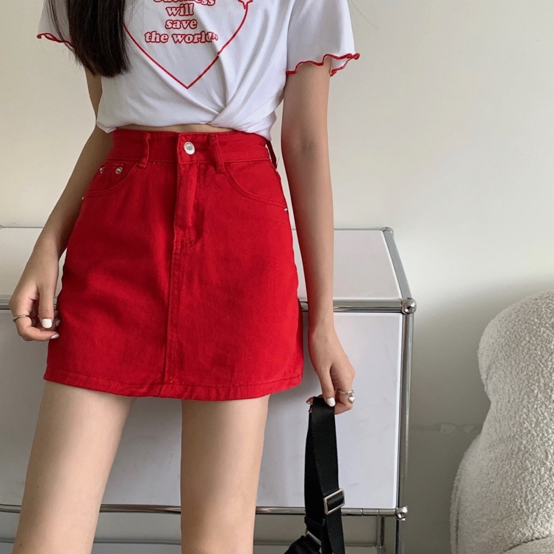 Купить Джинсовая юбка 302592 красный L в Алматы – Магазин на Kaspi.kz