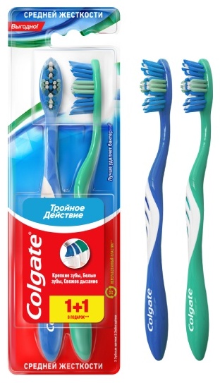 Купить Colgate Тройное действие зубная щетка средняя 2 шт в Алматы – Магазин на Kaspi.kz
