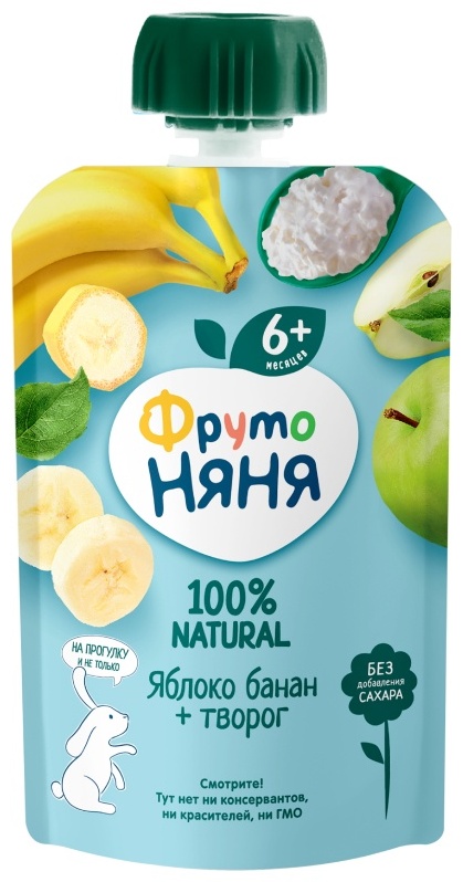 Купить Детское пюре ФрутоНяня банан, яблоко, творог 90 г в Алматы ...