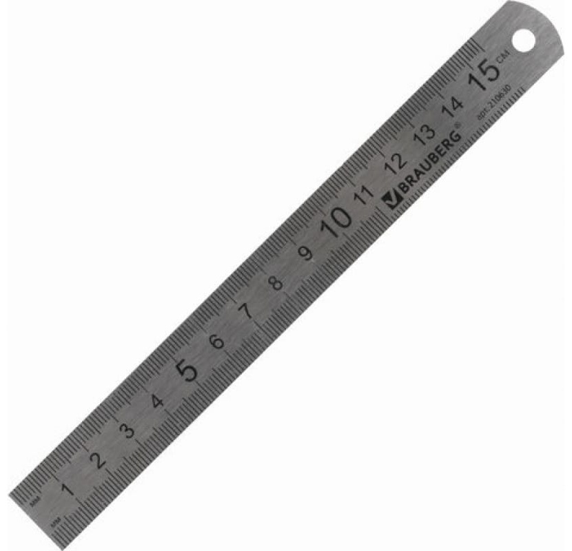Купить Линейка Brauberg 210630, 15 см, 1 шт, металл, серый в кредит в ...
