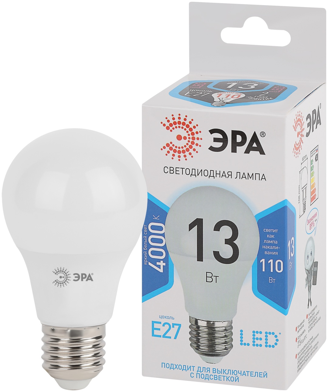 Купить Лампочка Эра Лампа светодиодная LED smd A60-13w-840-E27 13W E27 ...