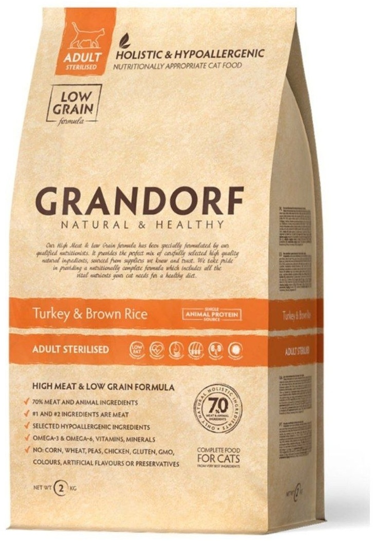 Купить Корм GRANDORF Turkey & Brown Rice Sterilised для стерилизованных ...