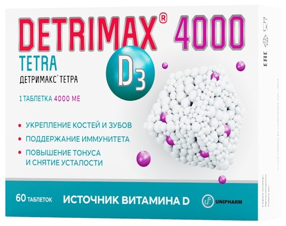 Купить Unipharm Inc витамин Detrimax D3 4000МЕ 60 таблеток в Алматы ...