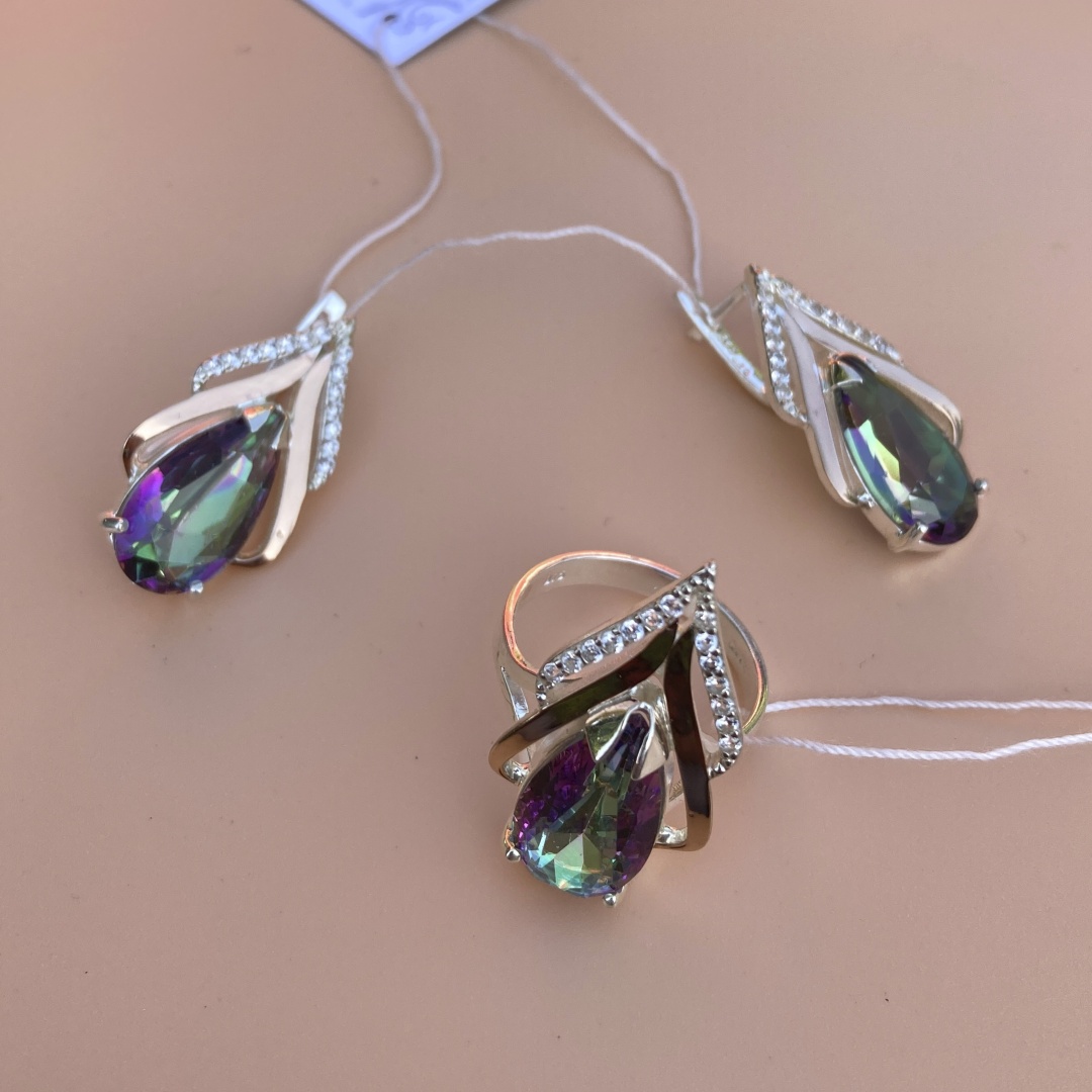 Купить Комплект Maral Collection 0170-MC вес 15 г регулируемый серебро, фианит, топаз в Алматы ...