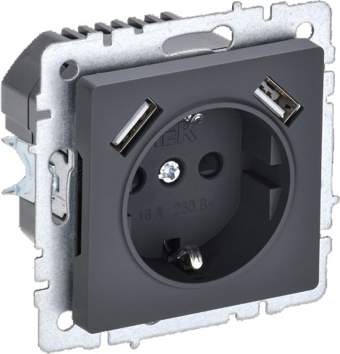 Купить Розетка IEK встраиваемая Brite, электрический/USB цвет графит в Алматы – Магазин на Kaspi.kz