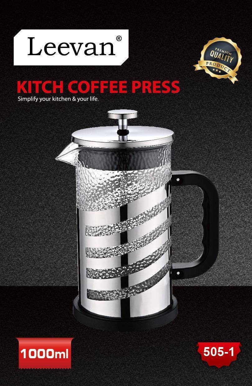 Купить Френч-пресс Leevan 12345 1000 мл, нержавеющая сталь, стекло в ...