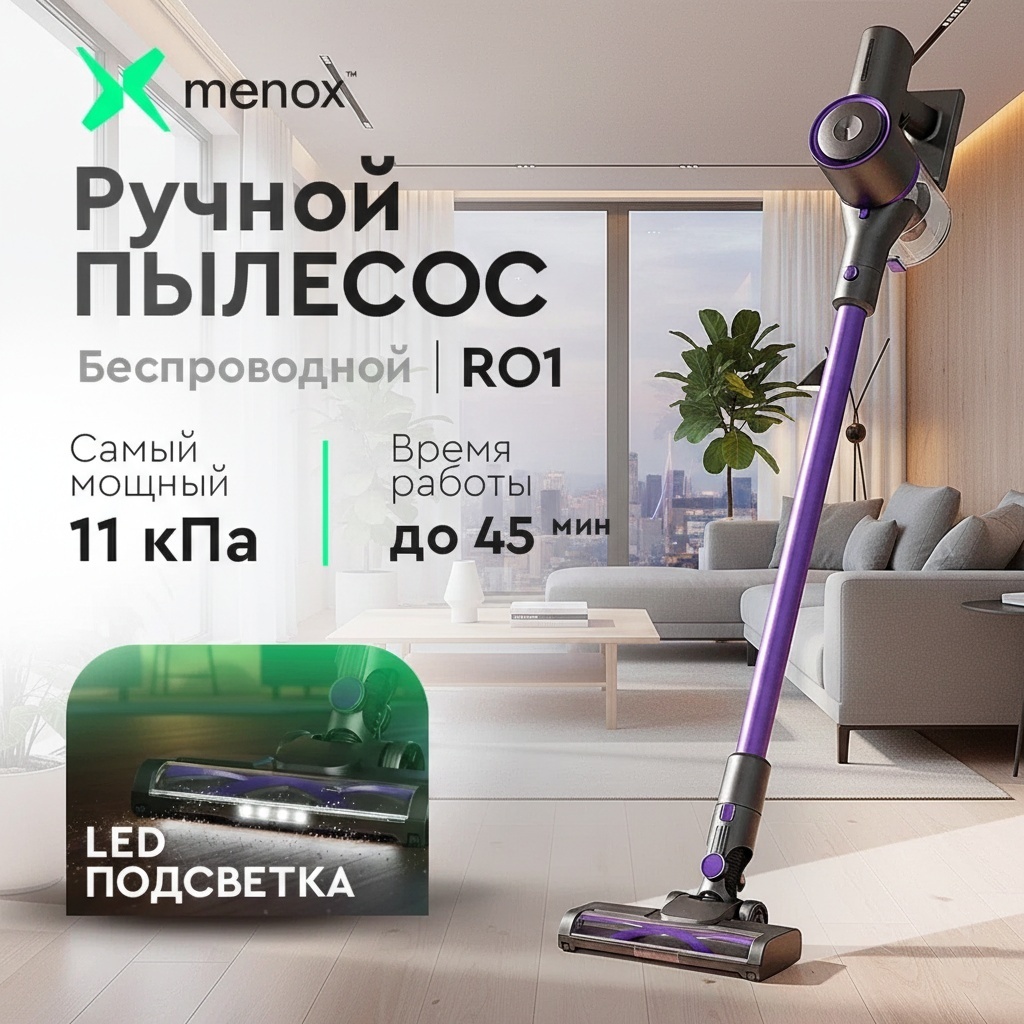 Купить Пылесос Menox R01 фиолетовый, серый в Алматы – Магазин на Kaspi.kz