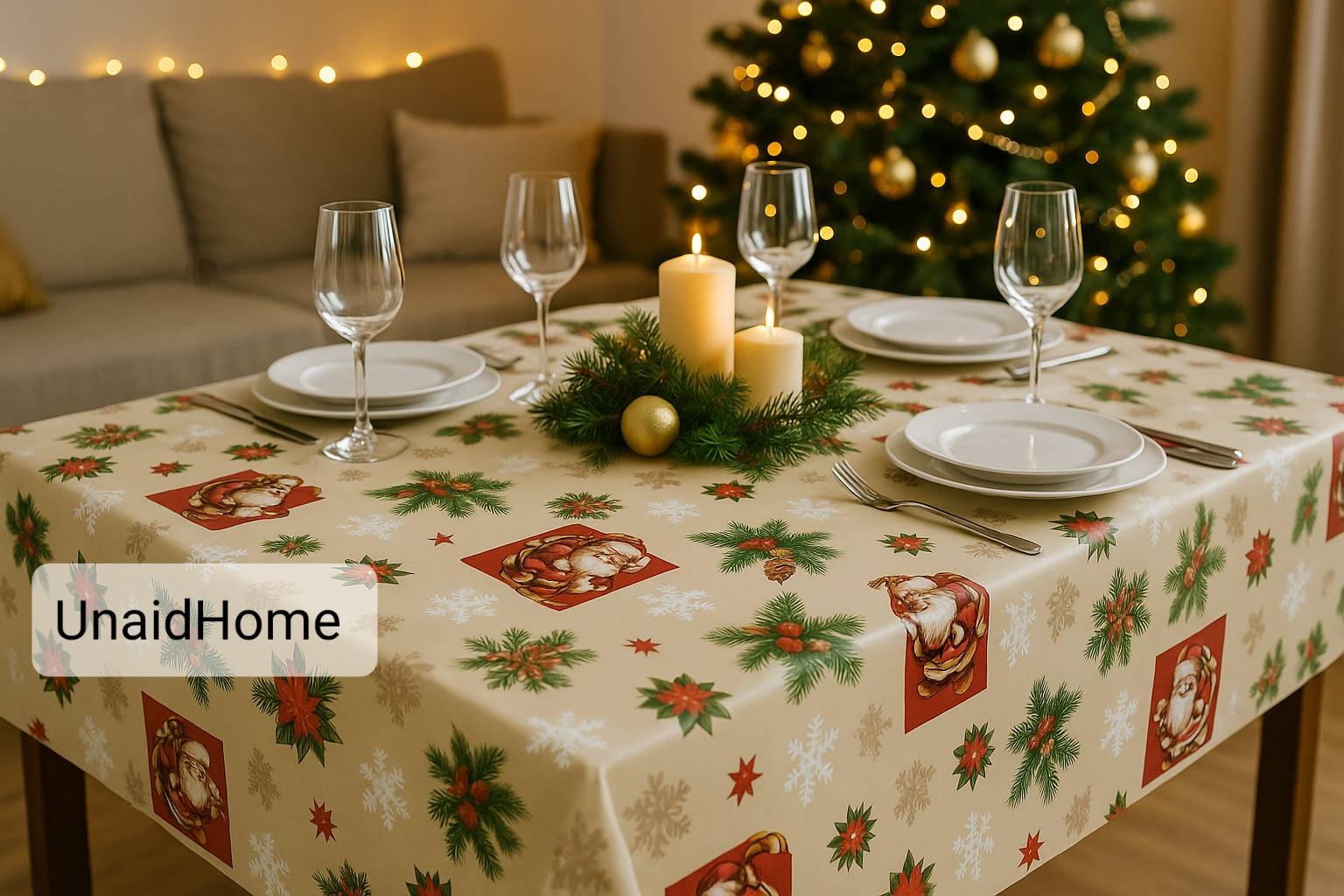 Купить UnaidHome клеенка «Новогодняя Санта и Снежинки» 140x100 см, ПВХ в Алматы – Магазин на ...