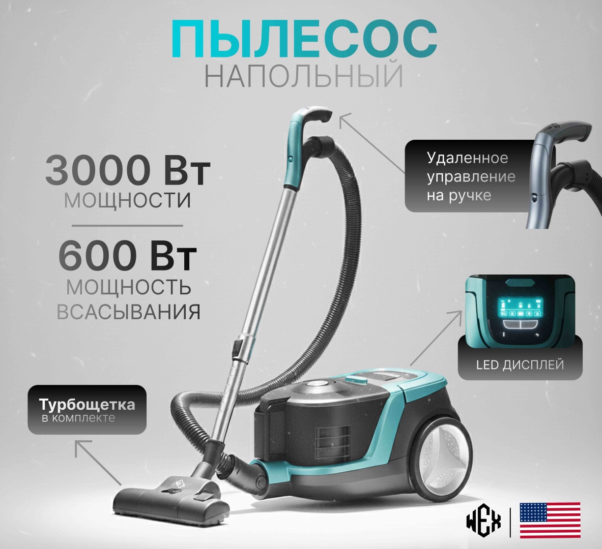 Купить Пылесос WEX TurboVac Pro черный, синий в Алматы – Магазин на ...