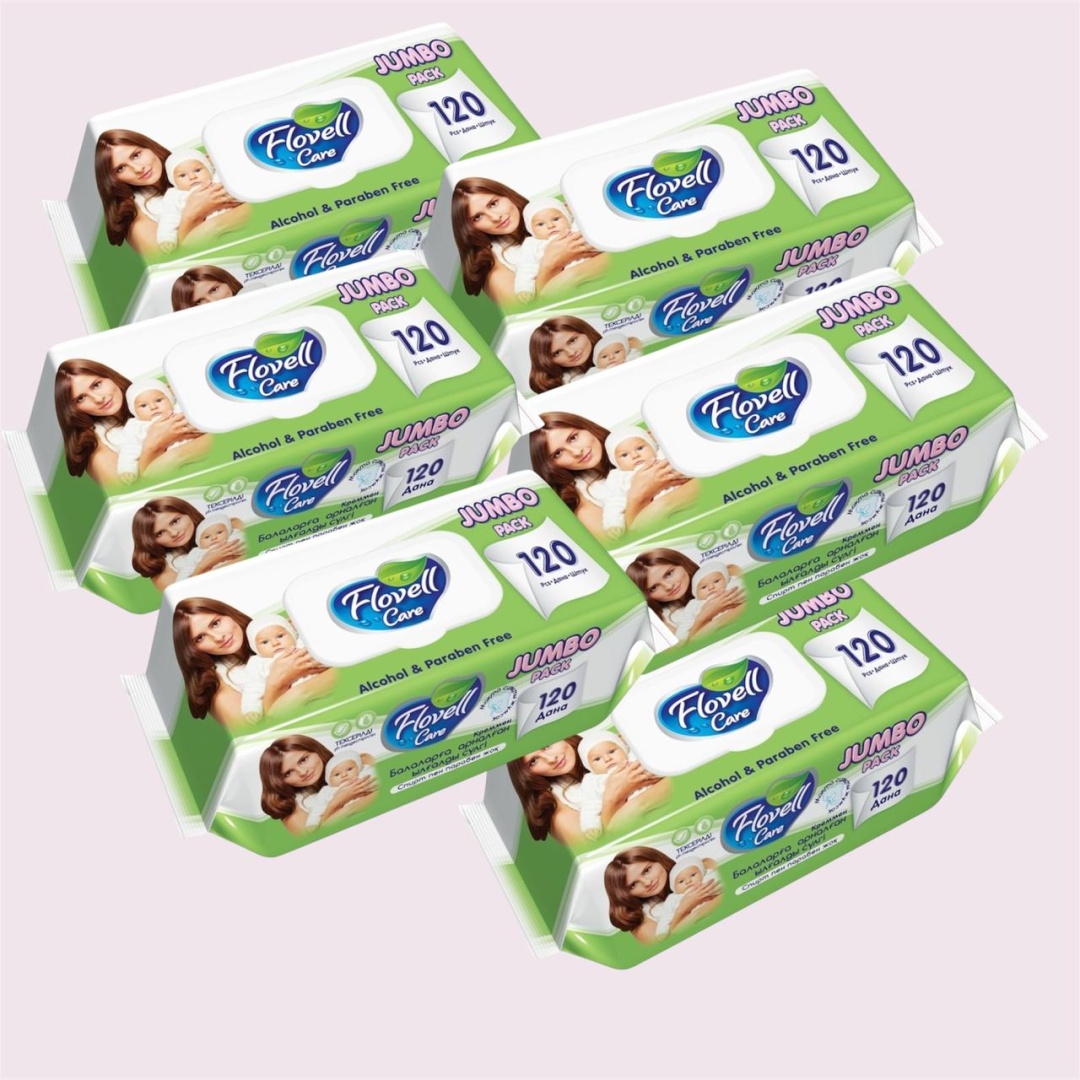 Купить Влажные салфетки Flovell Care JUMBO PACK 120 шт в Алматы ...
