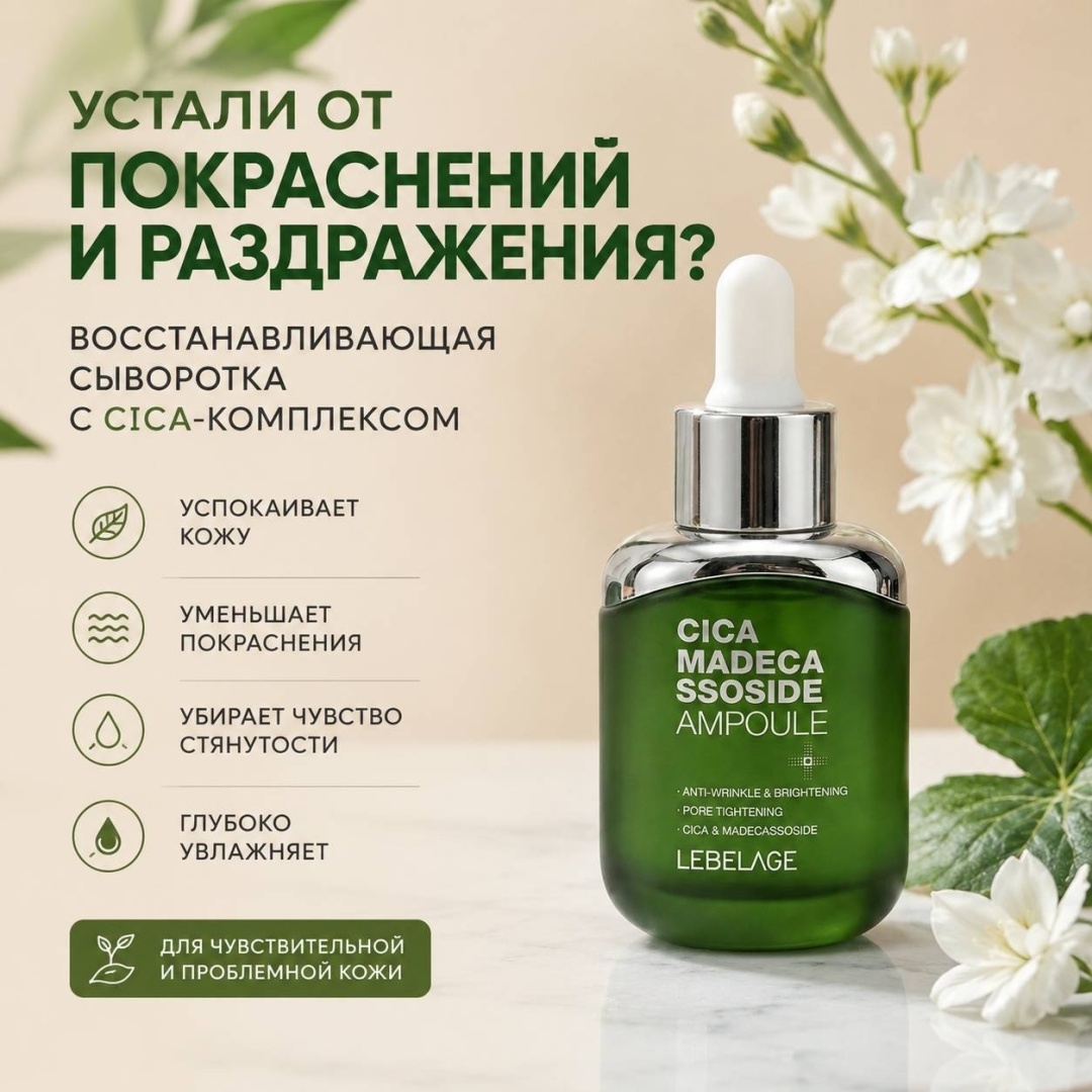 Купить Lebelage сыворотка Ампула с центеллой азиатской и мадекассосидом ...