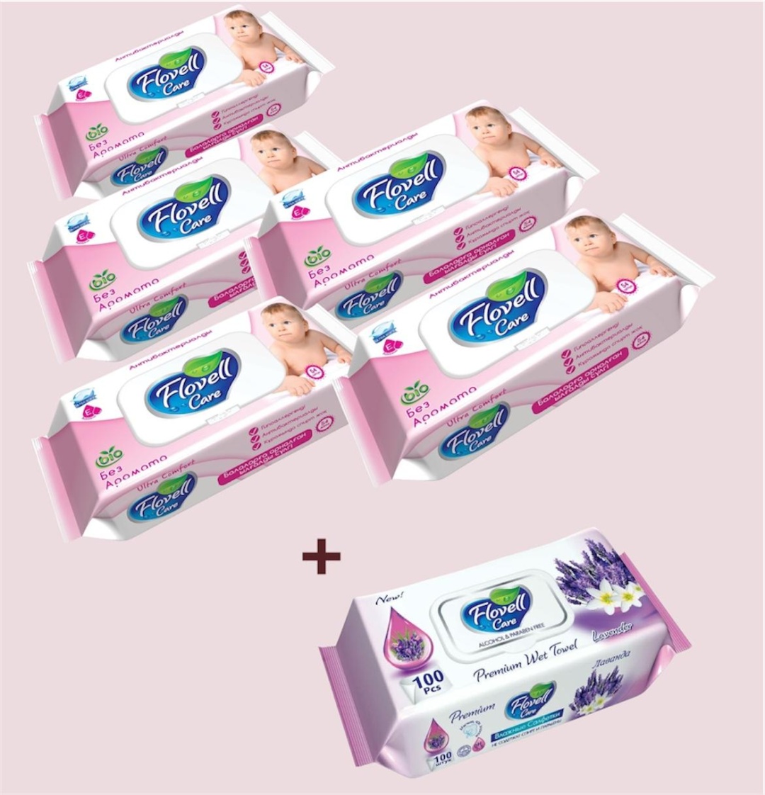 Купить Детские влажные салфетки Flovell Care без аромата 54 шт в Алматы ...