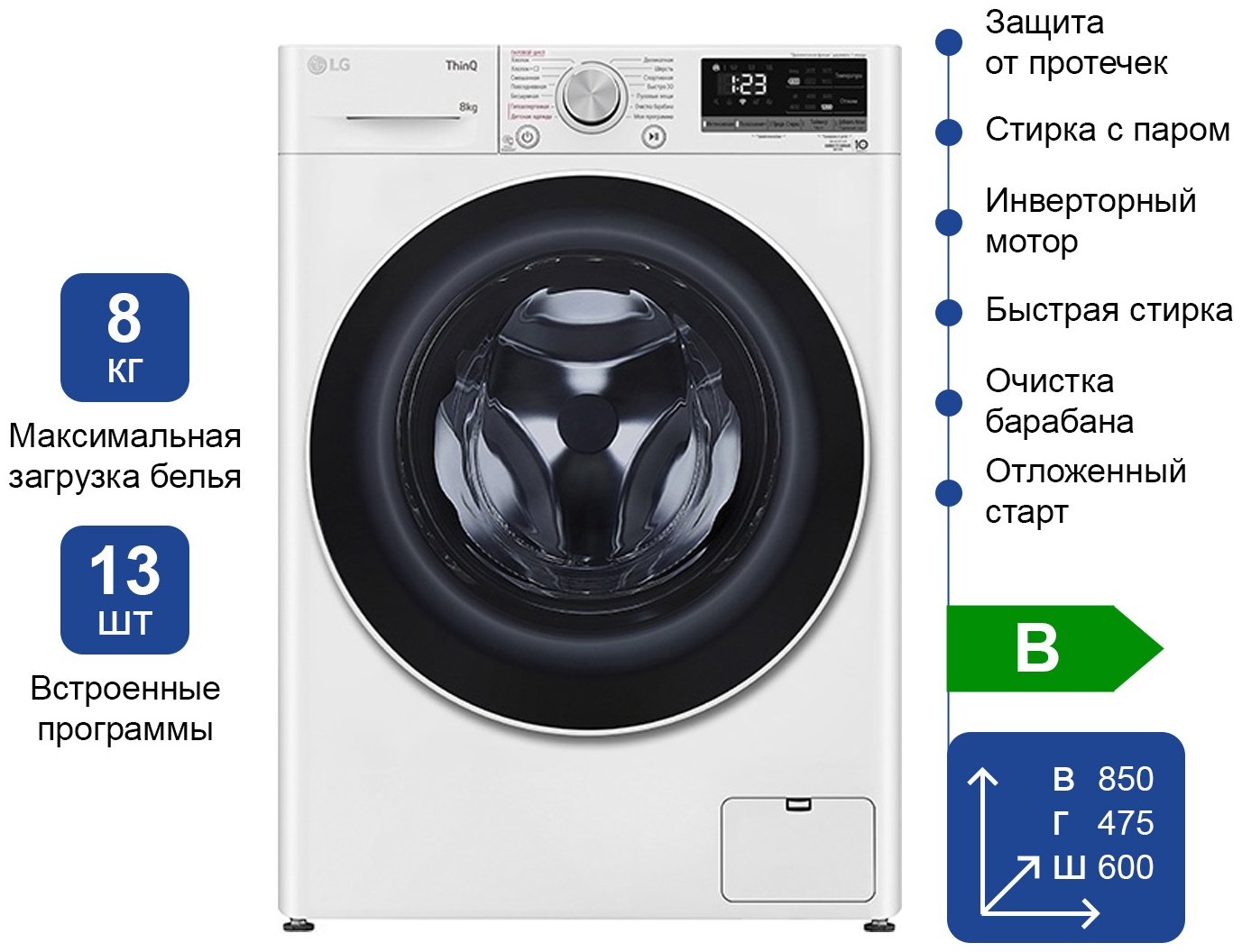 Купить Стиральная машина LG F2V5PS0W белый в Шымкенте – Магазин на Kaspi.kz