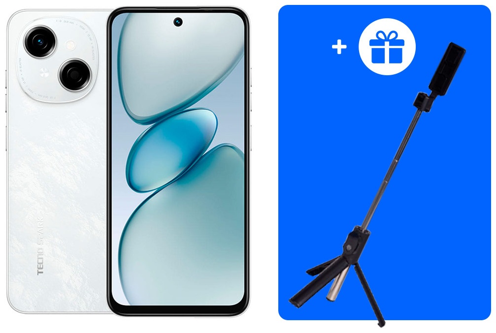 Купить Смартфон Tecno Spark Go 1 4 ГБ 64 ГБ белый подарок в Алматы