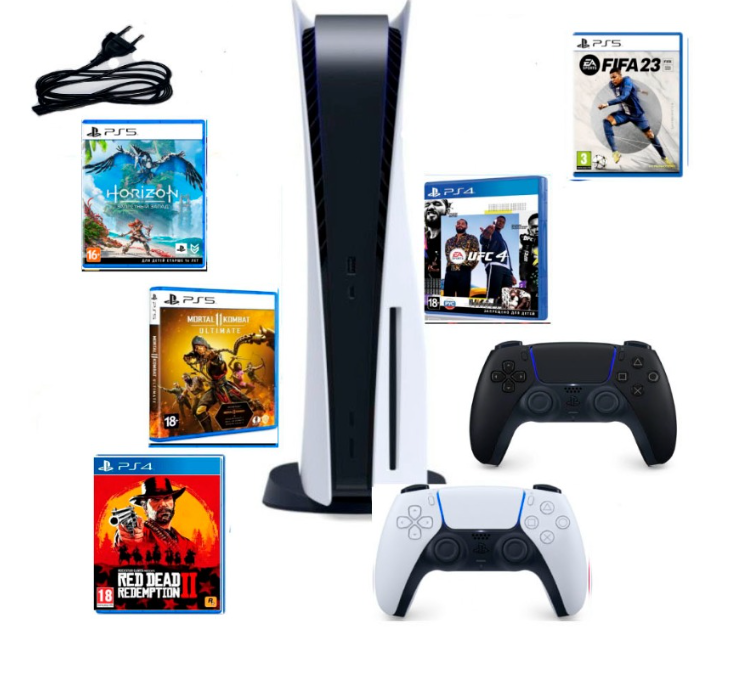 Купить Sony Playstation 5 + геймпад черный + Horizon FB + FIFA 23 + MK ...