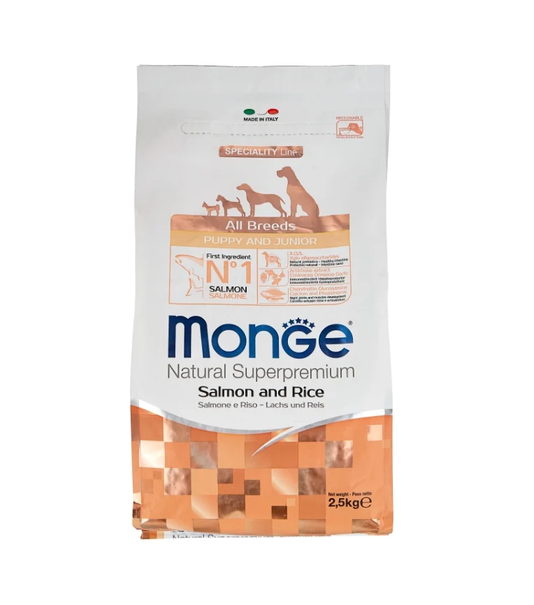 Купить Monge All Breeds Puppy&Junior для щенков лосось 2.5 кг в кредит ...